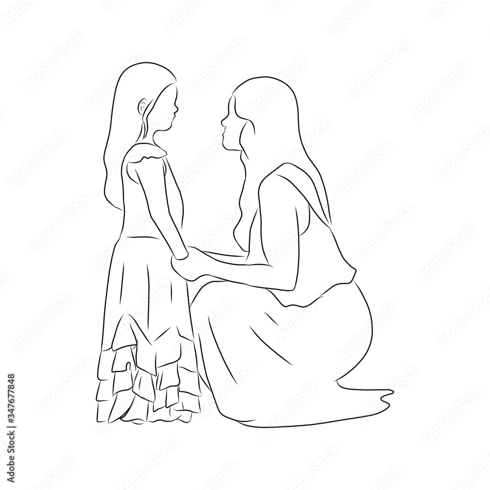 line drawing of the mother was staring at the baby's eyes. Stock Vector ...