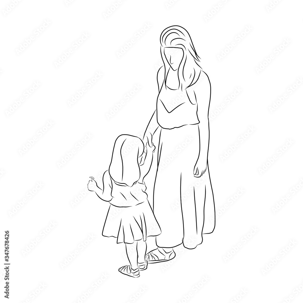 line drawing of mother holding her hand and hugging her child Stock ...