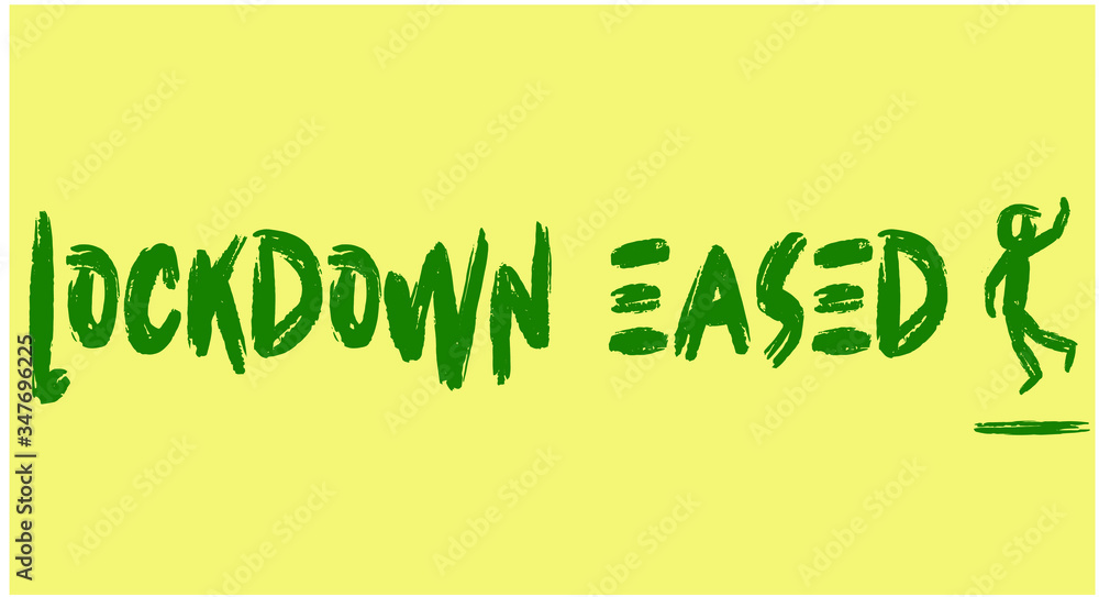 Text of the words Lockdown Eased with a stick figure man jumping for ...