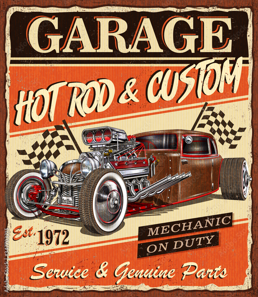 Vintage Hot Rod garage poster. Stock Vector | Adobe Stock