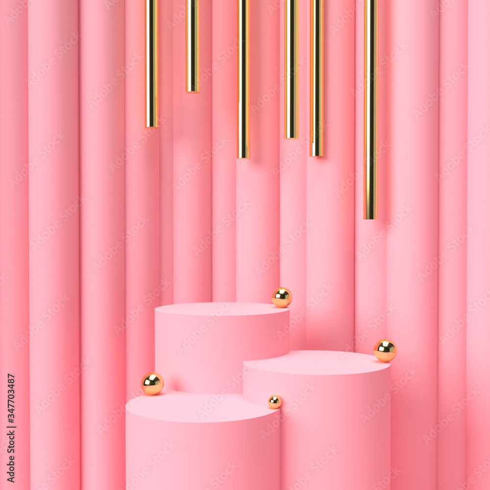 3D abstract render.Pink platform for product display interior podium ...