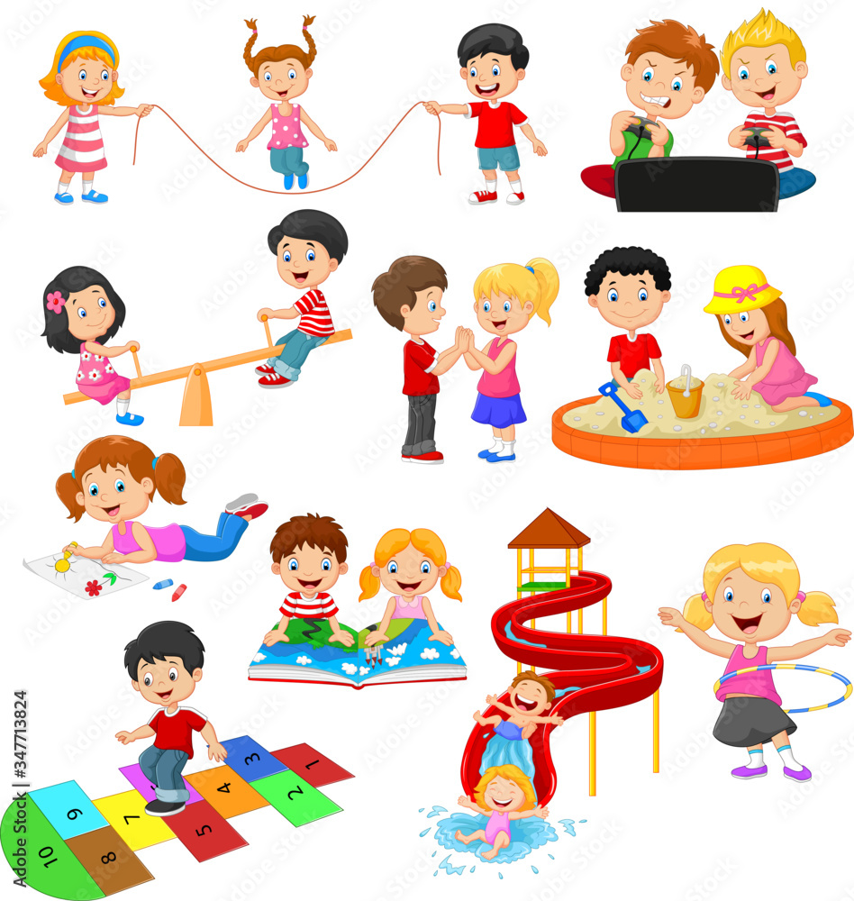 Cartoon children with different hobbies and sport activities Stock ...