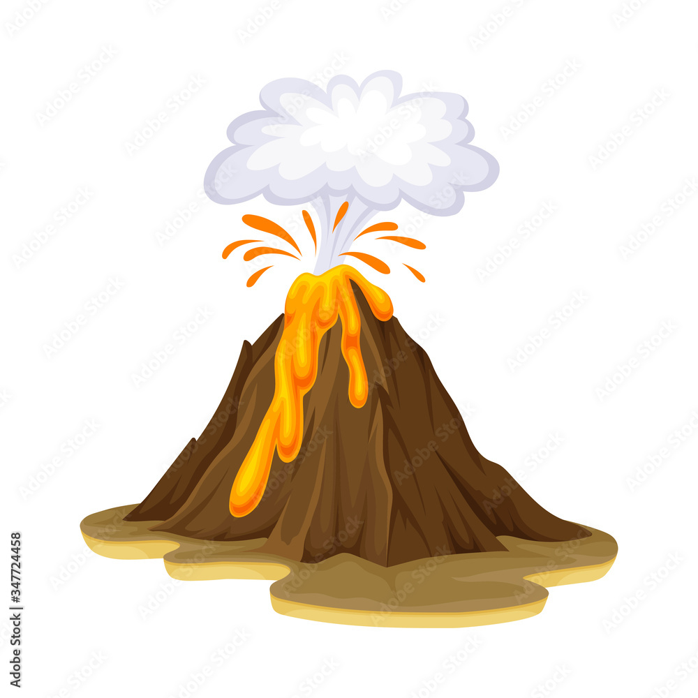Volcanic Eruption with Flowing Lava as Natural Cataclysm Vector ...