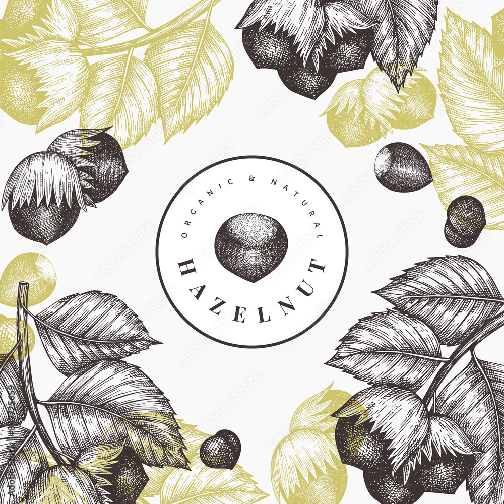 Hand drawn sketch hazelnut design template. Organic food vector ...