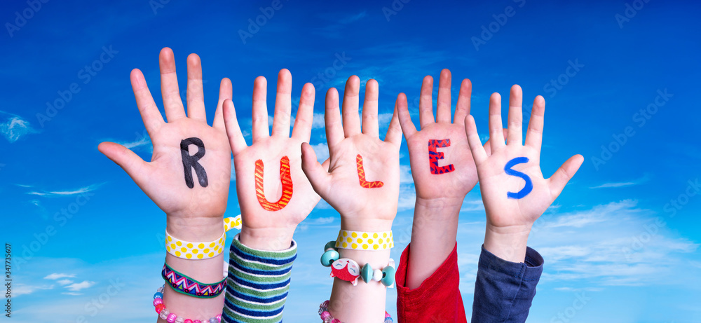 Children Hands Building Colorful Word Rules. Blue Sky As Background ...
