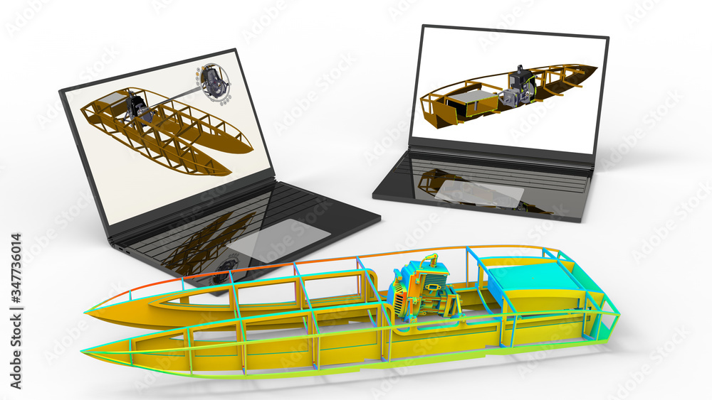 3D rendering - finite element analysis of a boat structure Stock ...