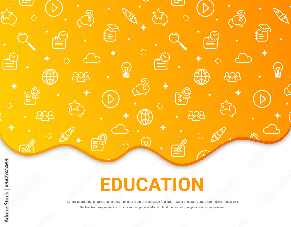 Education banner template. White online school line icons pattern on ...