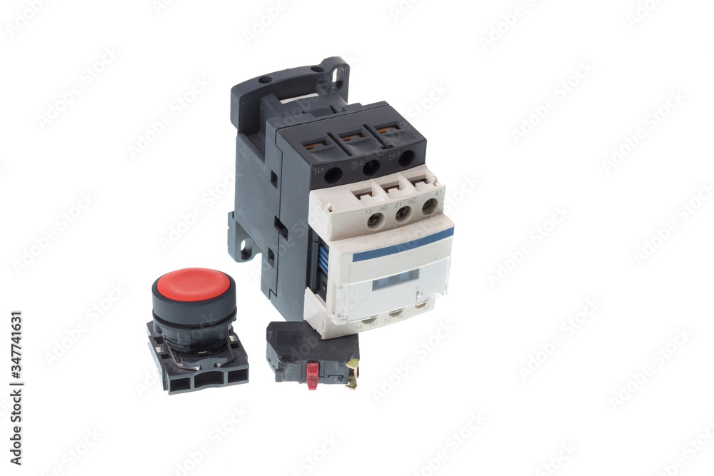 Red electrical push button,contact and electromagnetic contactor ...