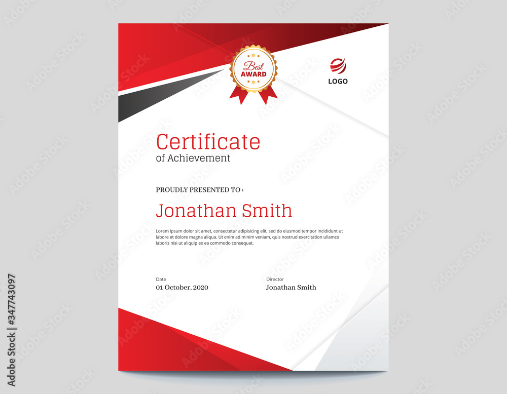 Vertical Red and Grey Shapes Certificate Design Letter Size 8.5 x 11 ...