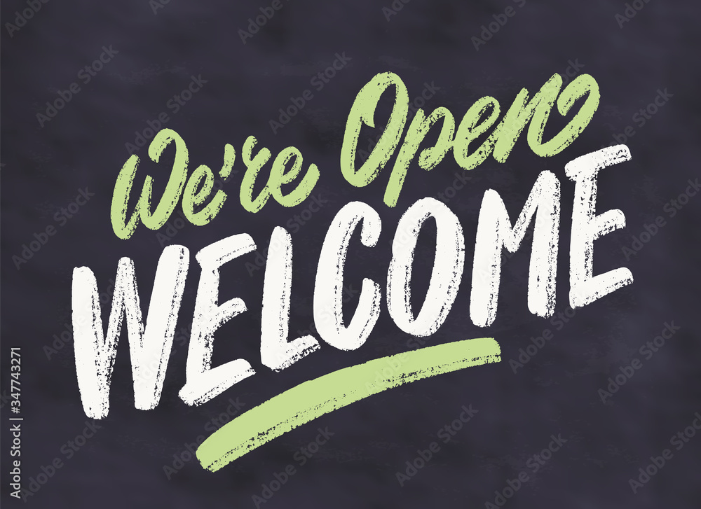 We're open, welcome. Vector chalkboard sign. Stock Vector | Adobe Stock