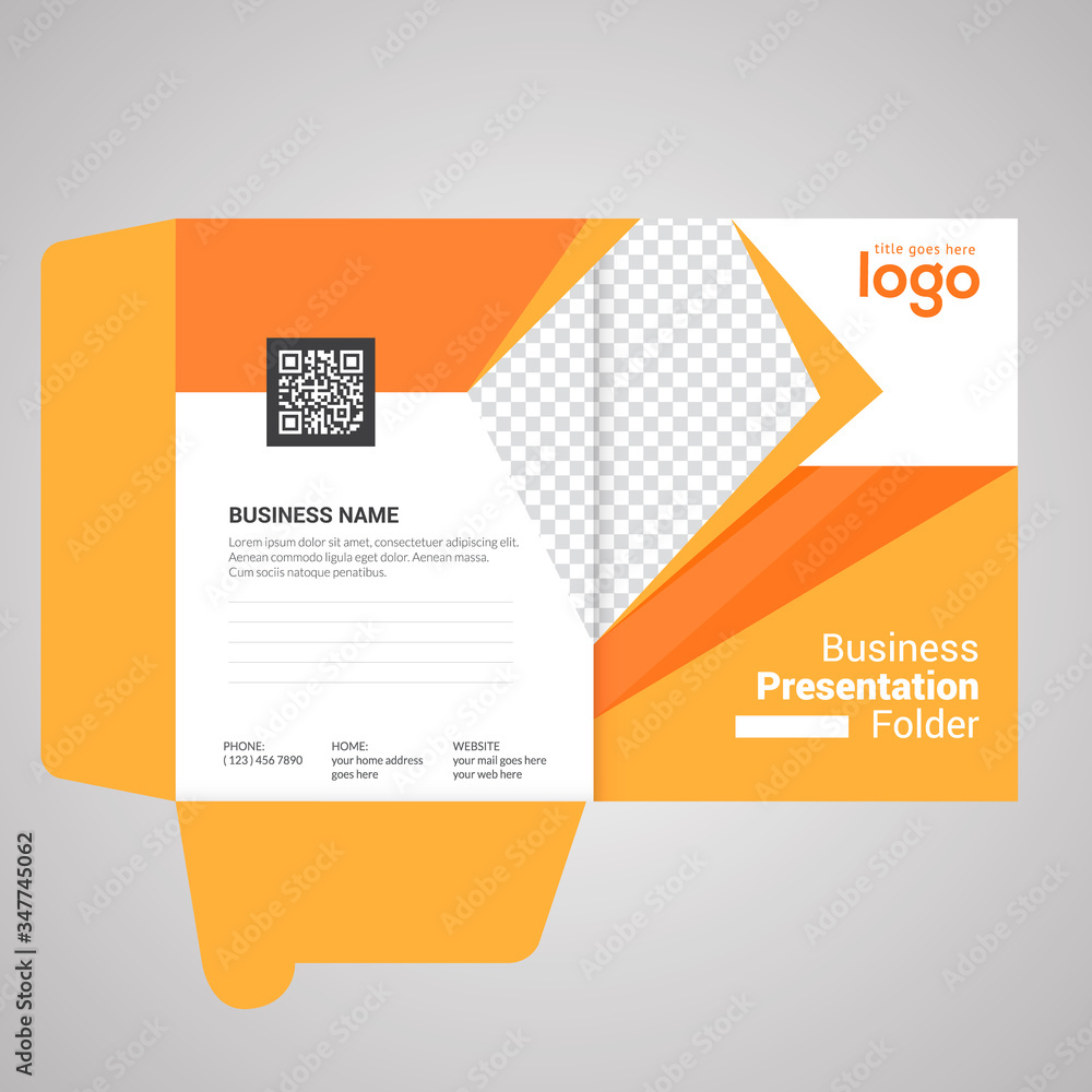 Yellow Color Bi fold Presentation Folder Vector Design Template. Stock ...