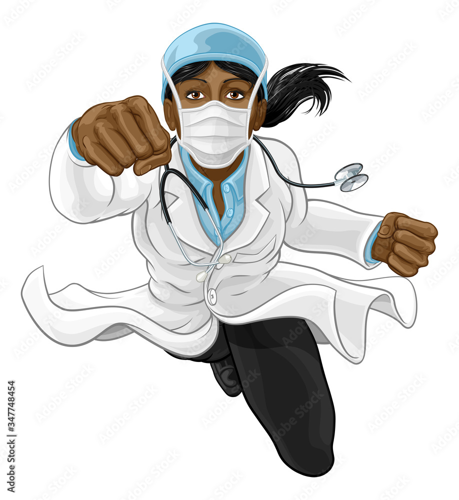 A super hero woman doctor concept. A female medical healthcare ...