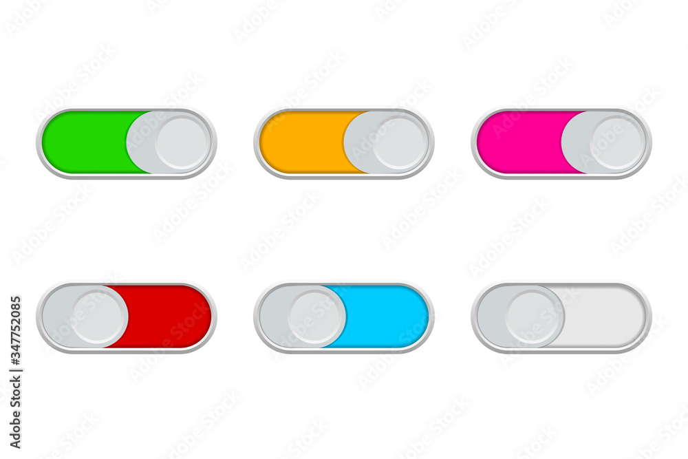 Buttons of enable and switch. Off toggles of ui. Switcher in interface ...