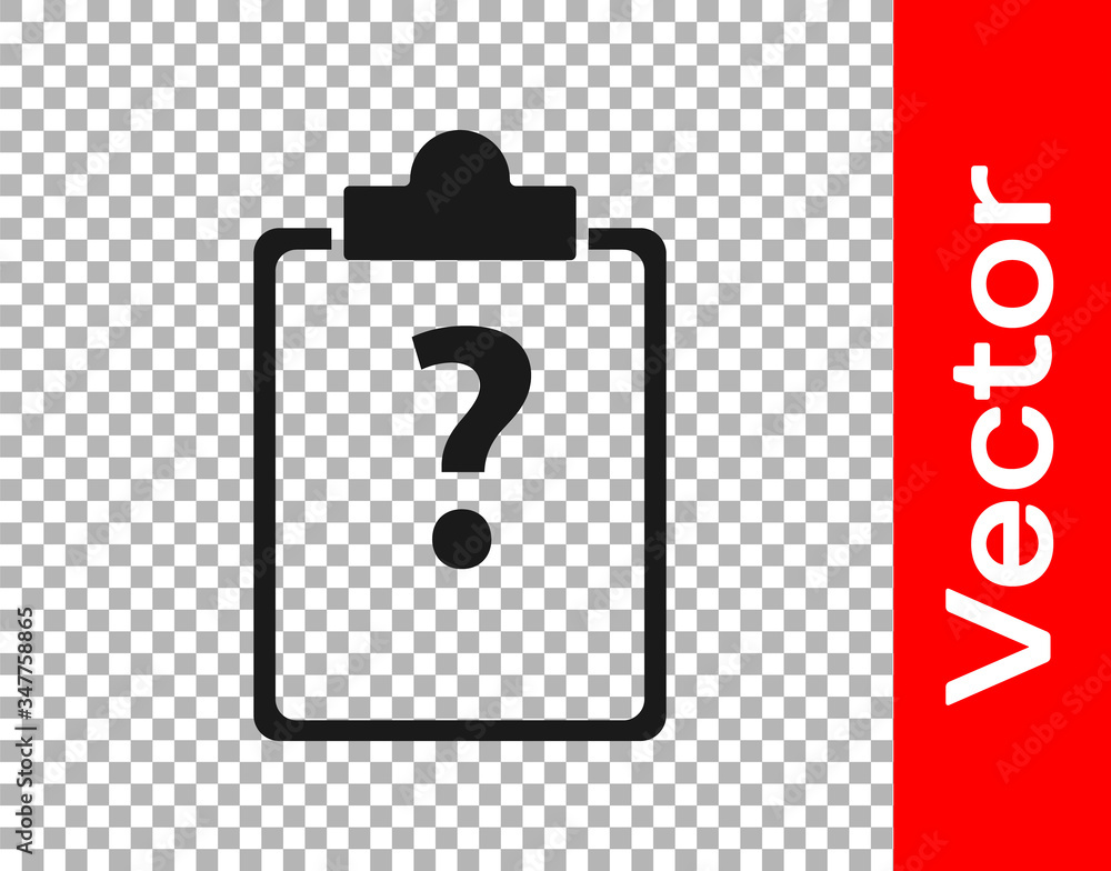 Black Clipboard with question marks icon isolated on transparent ...