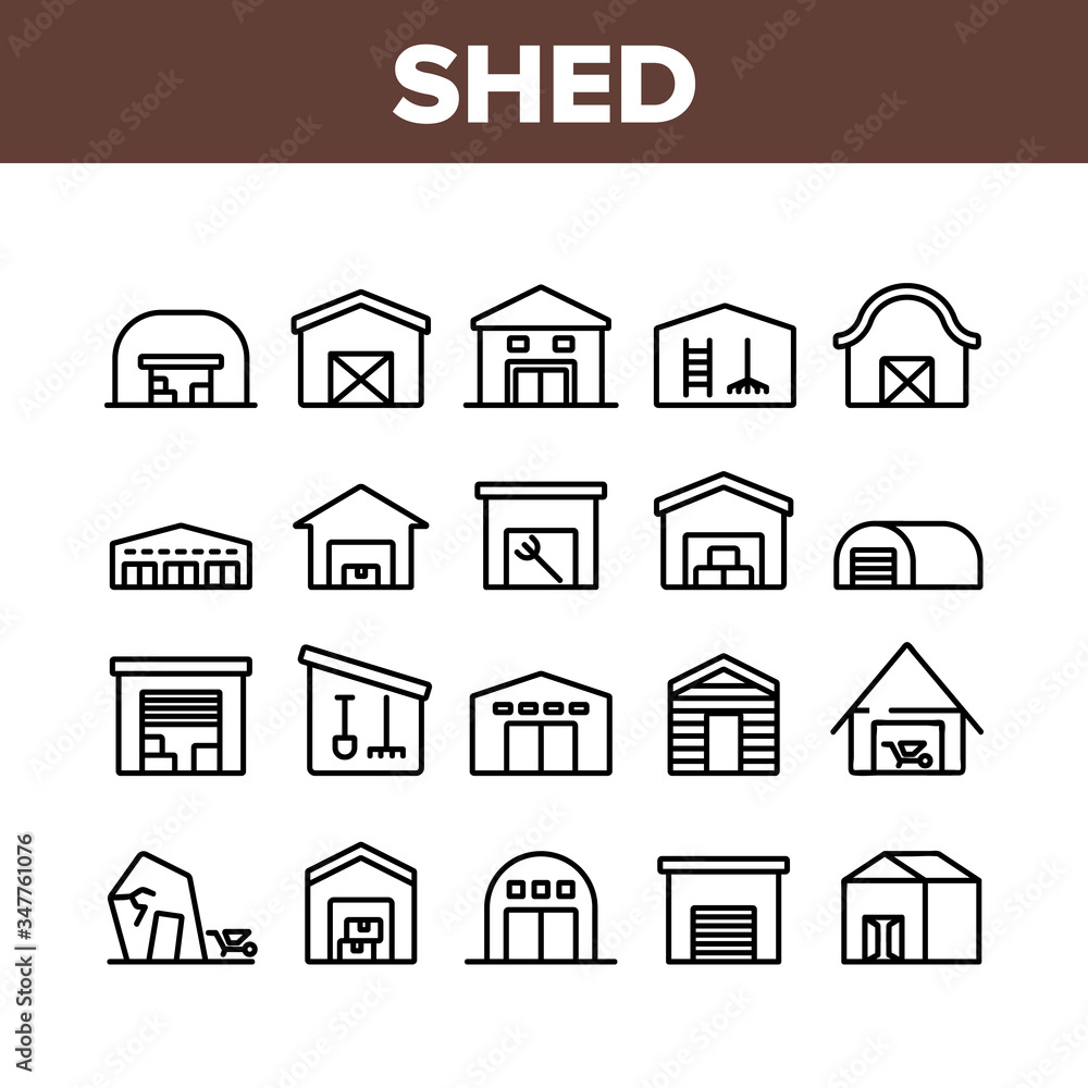 Shed Construction Collection Icons Set Vector. Shed Building For ...