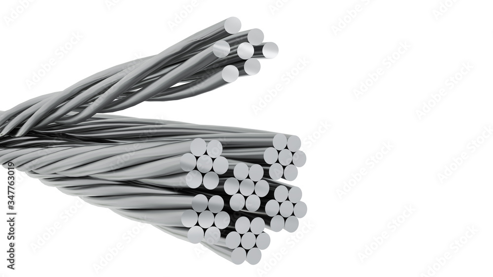 Decadent bare aluminum cable isolated on white background. Aluminum ...