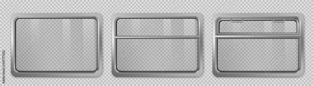 Window inside train interior. Vector realistic set of clear windows ...