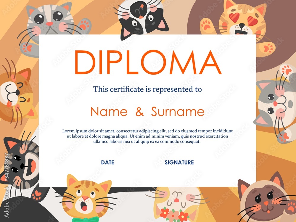 Diploma vector template with kids education certificate of preschool ...