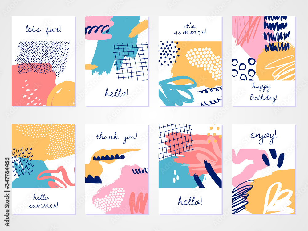 Abstract colourful collage backgrounds set. Hand drawn templates for ...