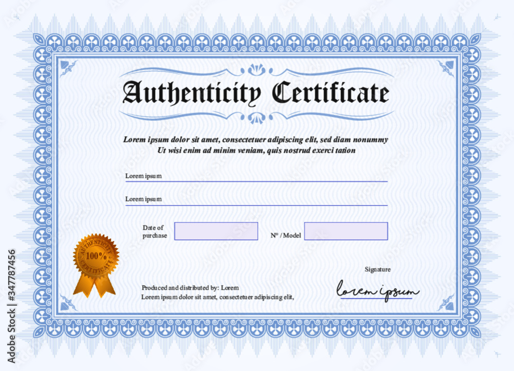 Certificate of authenticity, vector illustration with watermark and ...