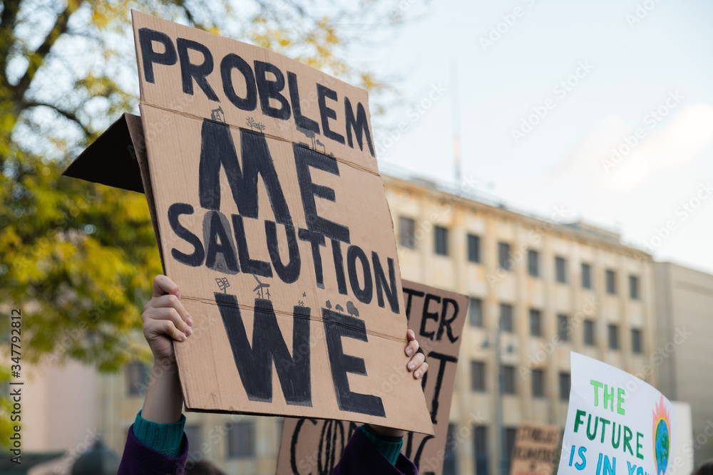 Demonstrators protesting against climate change, young people from ...