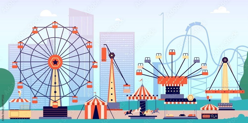 Amusement park. Fun fair, circus entertainment or carnival. Recreation ...