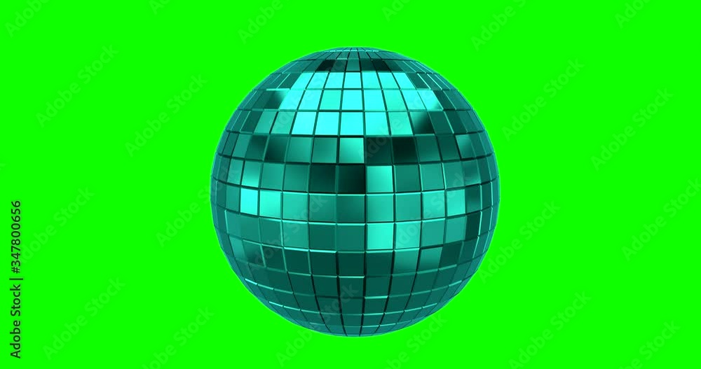 Looping animation of blue metallic disco ball rotating on white ...
