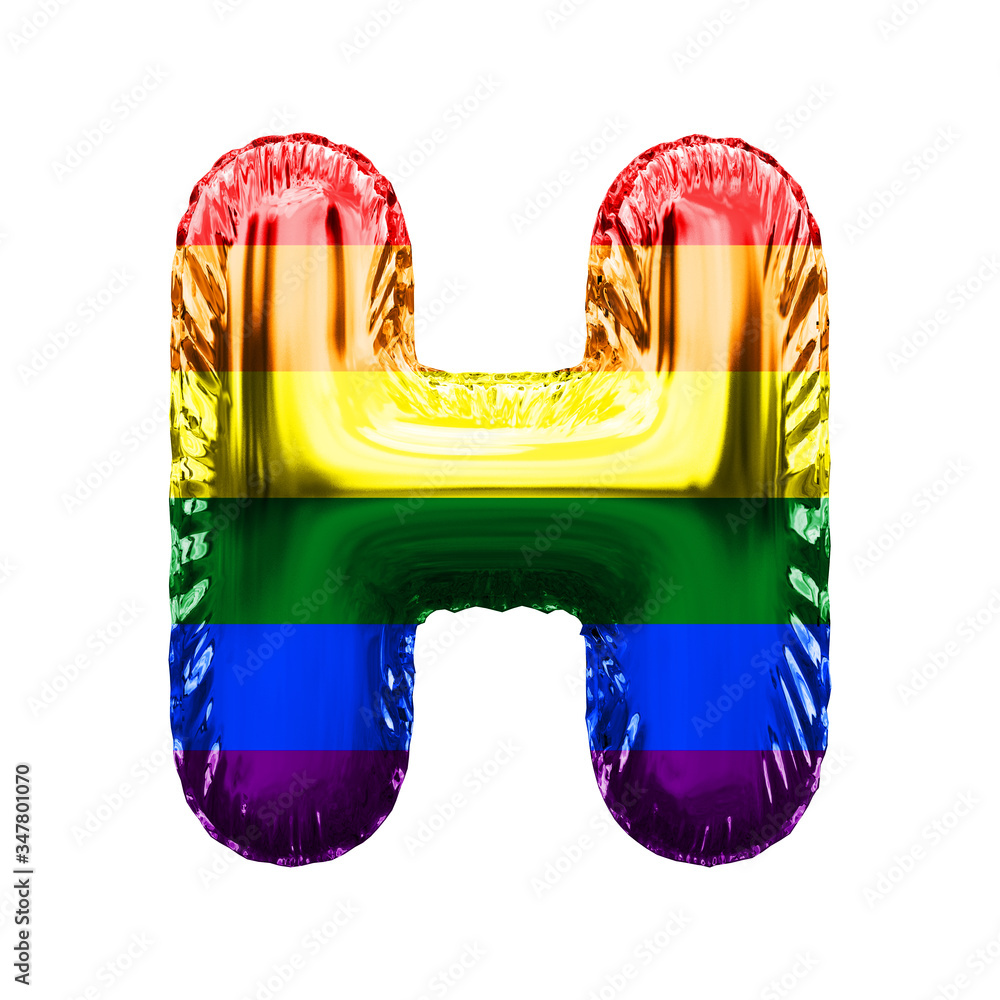Letter H gay pride flag shiny foil balloon font. 3D Rendering Stock ...