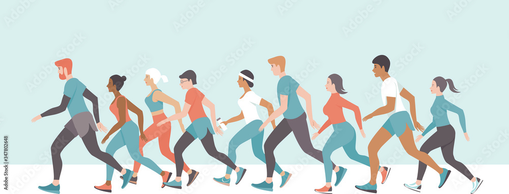 Cartoon Crowd Of People Running