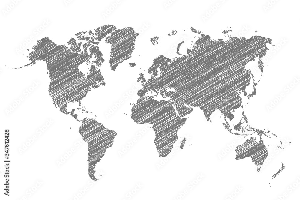 Map world sketch line. Outline digital dotted world map. Worldmap ...