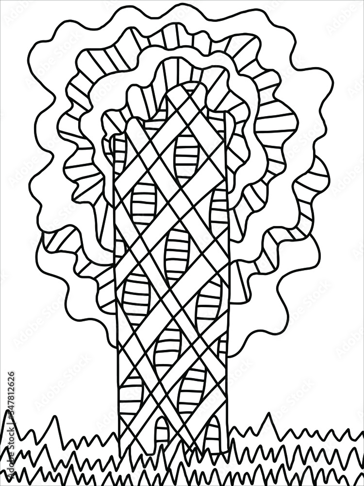 Unusual tree coloring book page. Decorative platan tree with holes ...