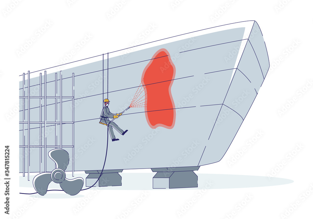 Concept Of Shipyard. Man Doing Shipbuilding. Worker In Protective ...