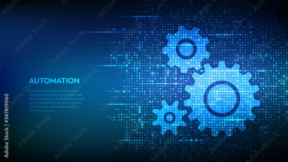 Vecteur Stock Automation Software background. Gears icons made with binary code. IOT and ...