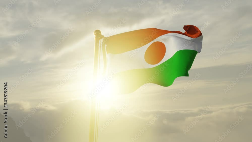 Flag of Niger Waving in the wind, Sky and Sun Background, Slow Motion ...