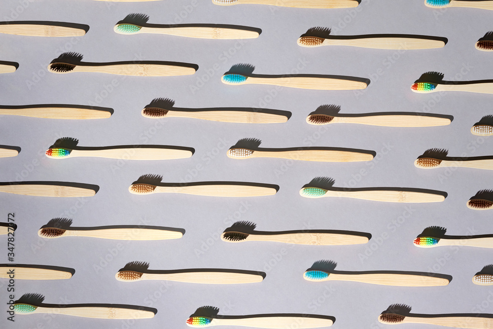 Oral care background. Many toothbrush. Zero waste pattern. Ecological ...