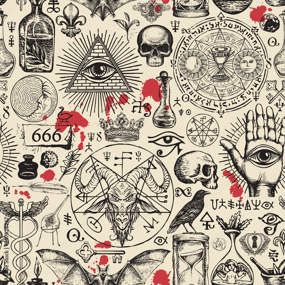 Vector seamless pattern on a theme of freemasonry, satanism and ...