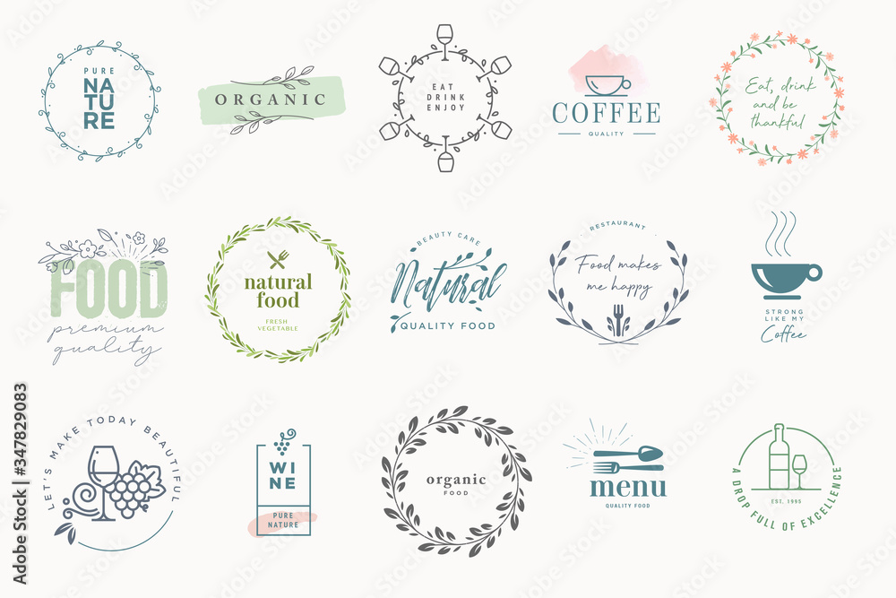 Set of signs for food and drink. Vector illustrations for graphic and ...
