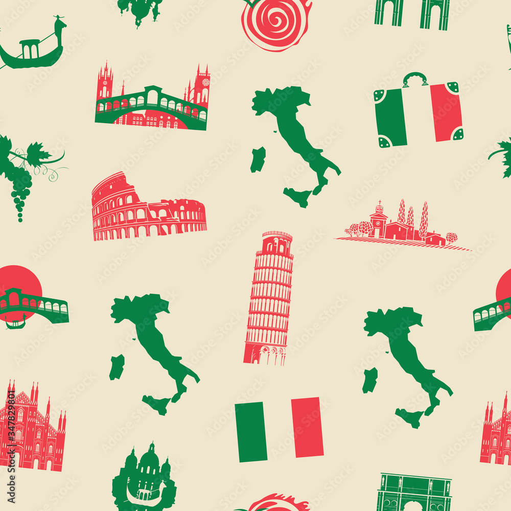 Vector seamless pattern on the theme of Italy with Italian symbols ...
