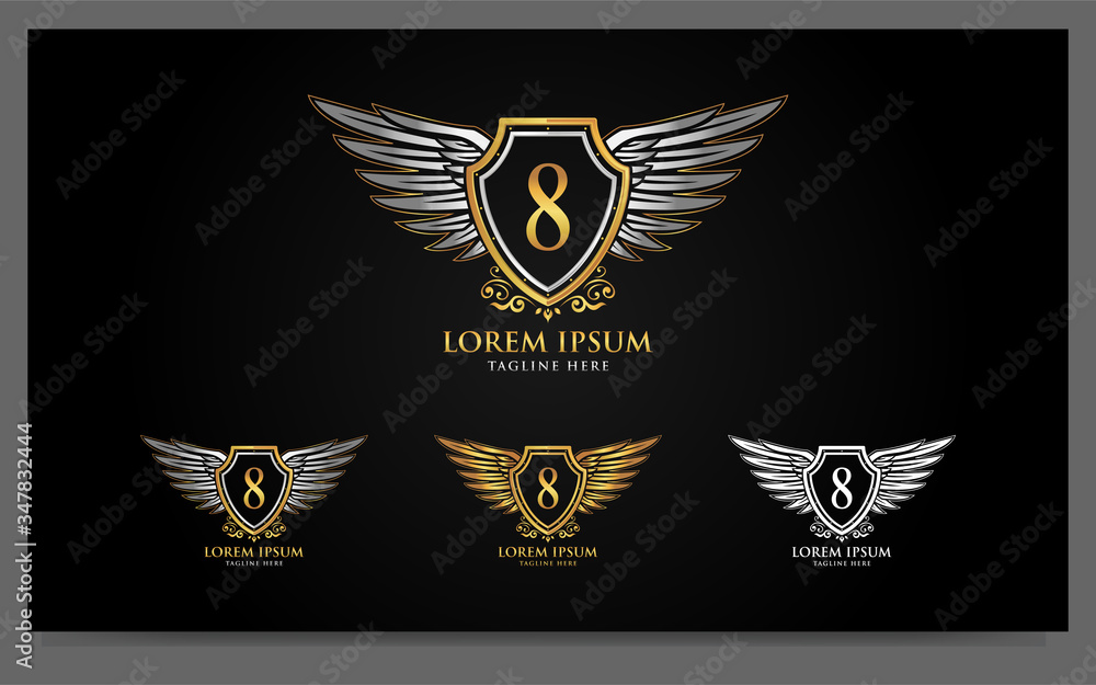 Luxury alphabets logo with golden badges wings design template. Signs ...