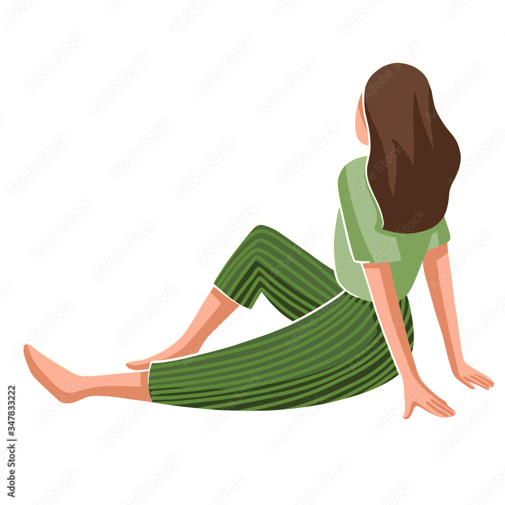 Beautiful young woman with long hair in casual clothes sitting on the ...