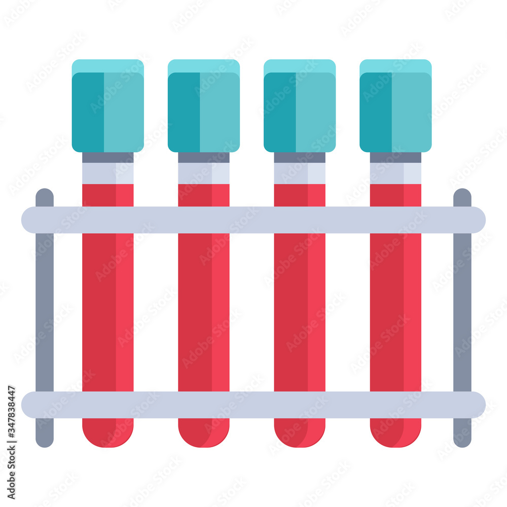 Lab test tubes on white isolated backdrop. Blood check beaker for ...