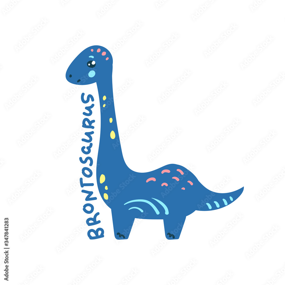 Vecteur Stock Cartoon dinosaur Brontosaurus. Cute dino character isolated. Playful dinosaur ...