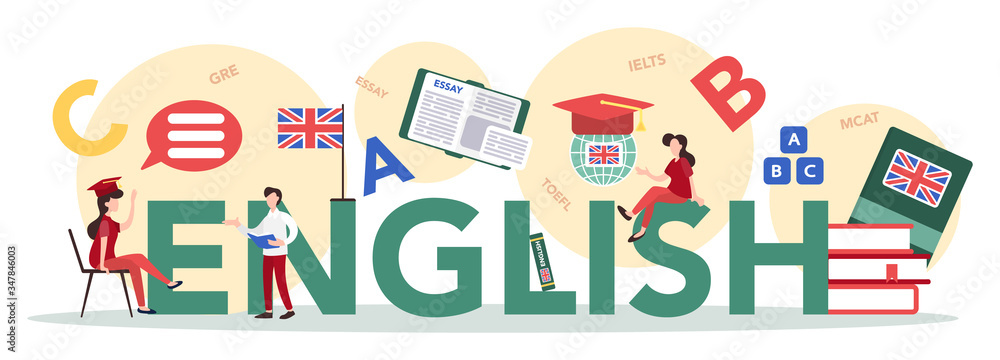 English course typographic header concept. Study foreign languages ...