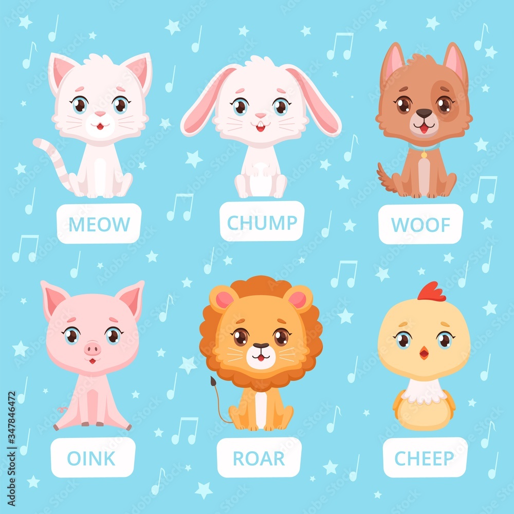 Animals sounds. Zoo characters communication animals talking words ...
