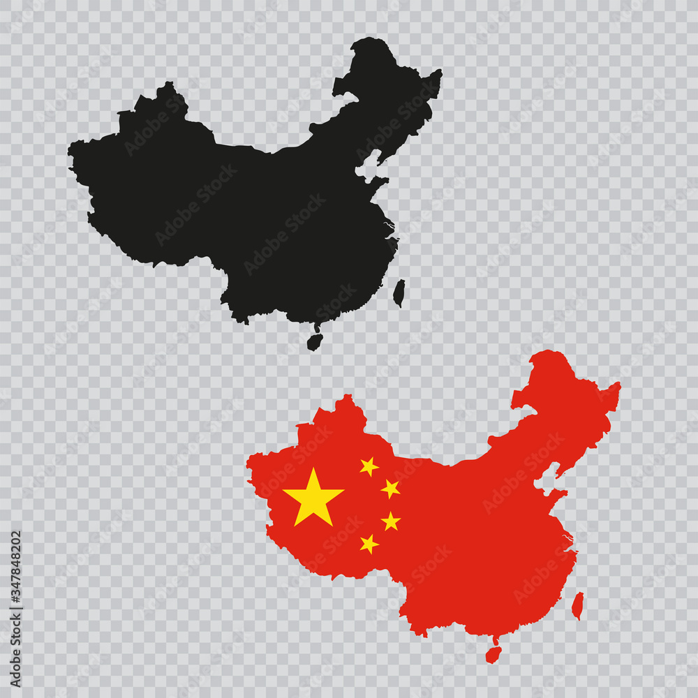 China Solid Black Detailed Map Vector With Chinese Flag Stock Vector ...