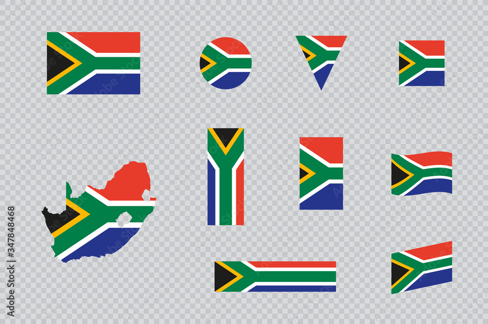South Africa Flag Icon Different Shapes Map Vector Set เวกเตอร์สต็อก