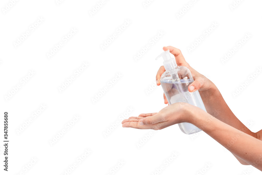 Washing hands with alcohol gel. Sanitizer after using a public restroom ...