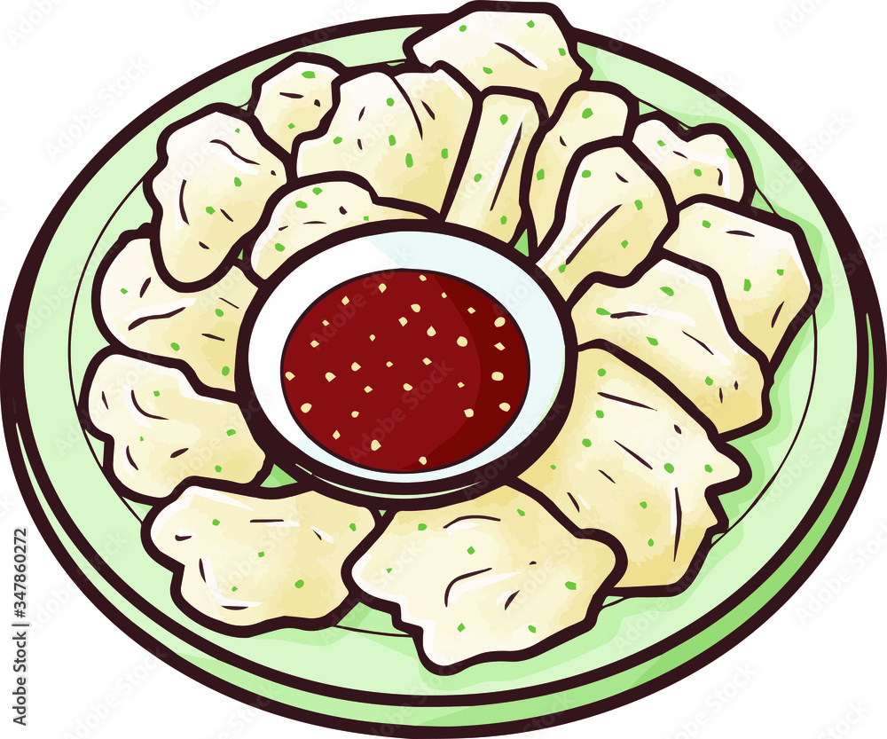 Funny and yummy "Cilok", a traditional snack from Indonesia in cartoon ...