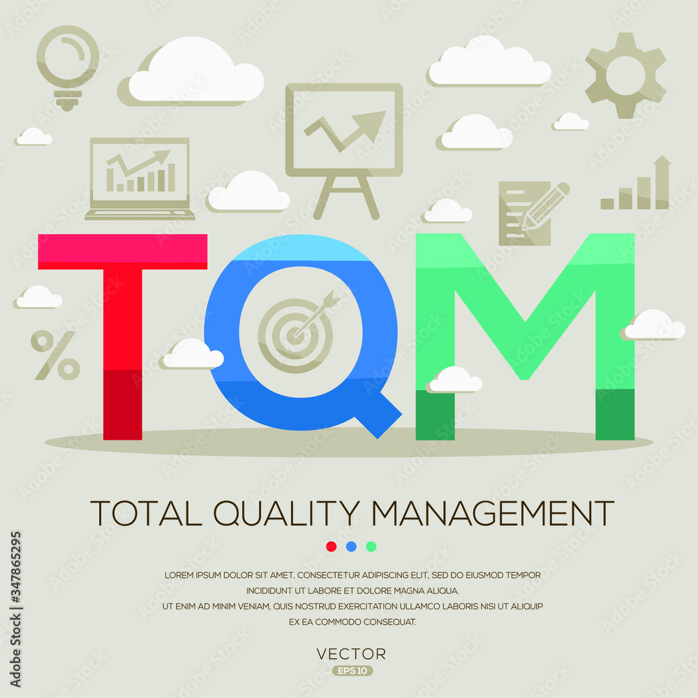 TQM (total quality management), letters and icons. Vector illustration ...