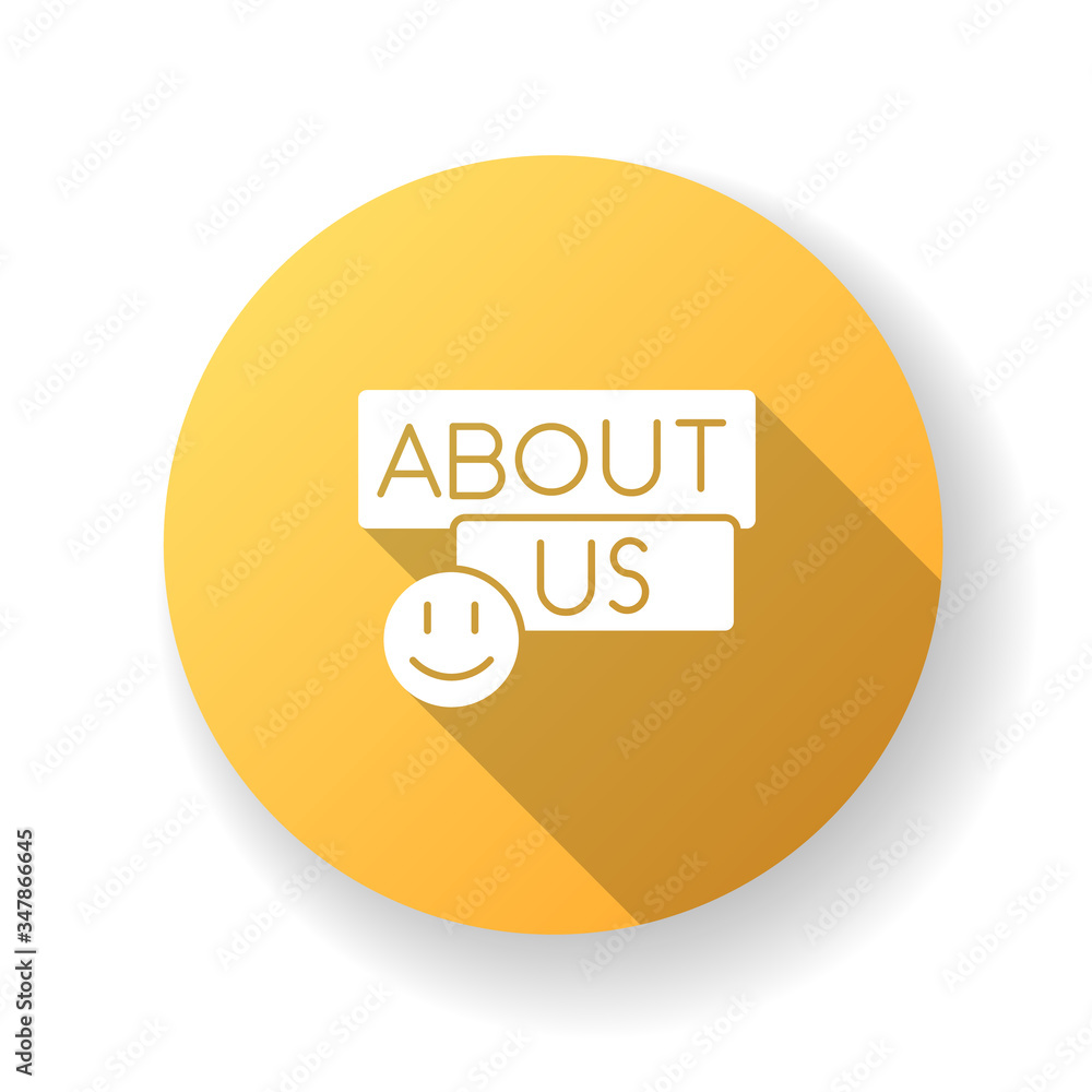 About us yellow flat design long shadow glyph icon. Company information ...
